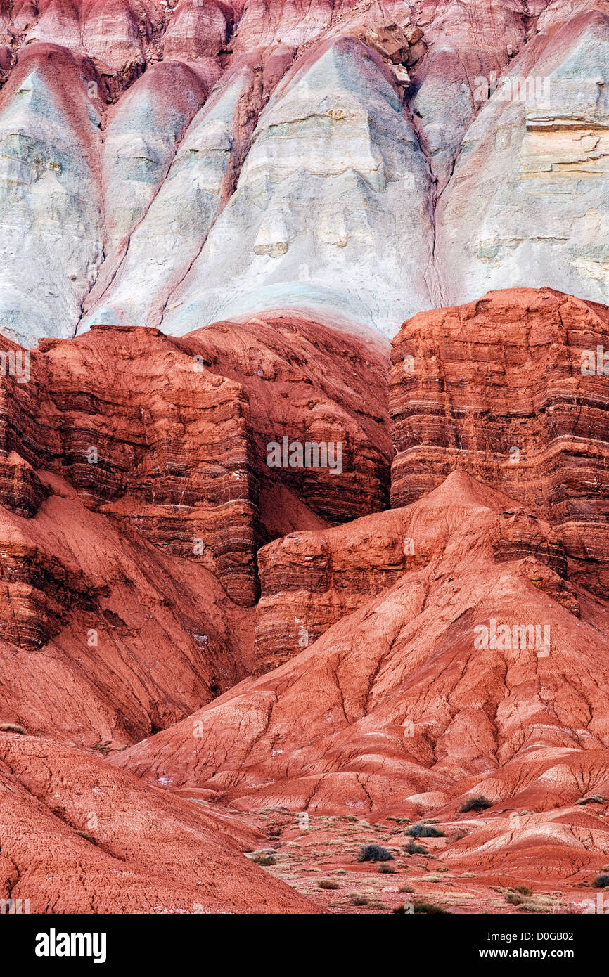 Multi-hued rock layers make up the sandstone walls of Utah’s Capitol ...