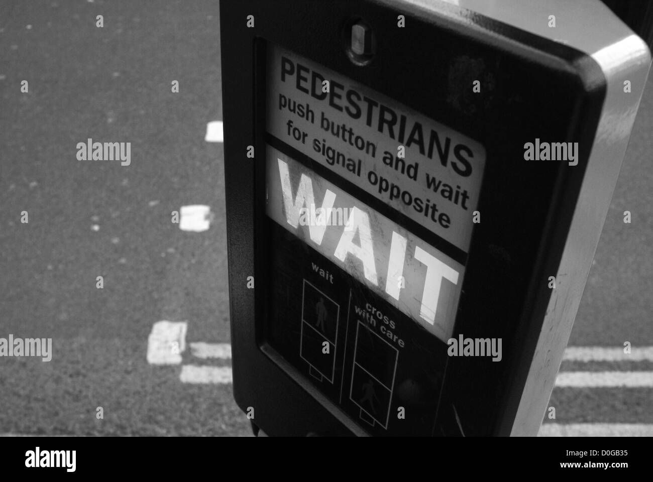 Road crossing with illuminated wait sign Stock Photo - Alamy
