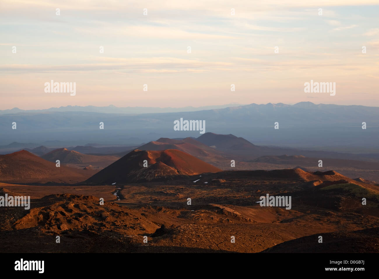 Sunset. Volcanic dry desert area near Tolbachik volcano. Nature park ...