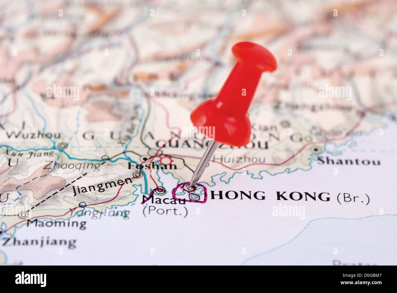 Push Pin in a map of Hong Kong Stock Photo - Alamy