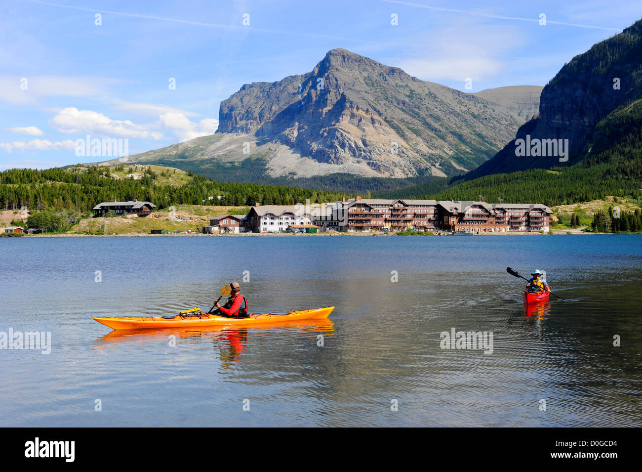 Canoe Swiftcurrent Lake Glacier National Park Montana MT US Stock Photo ...