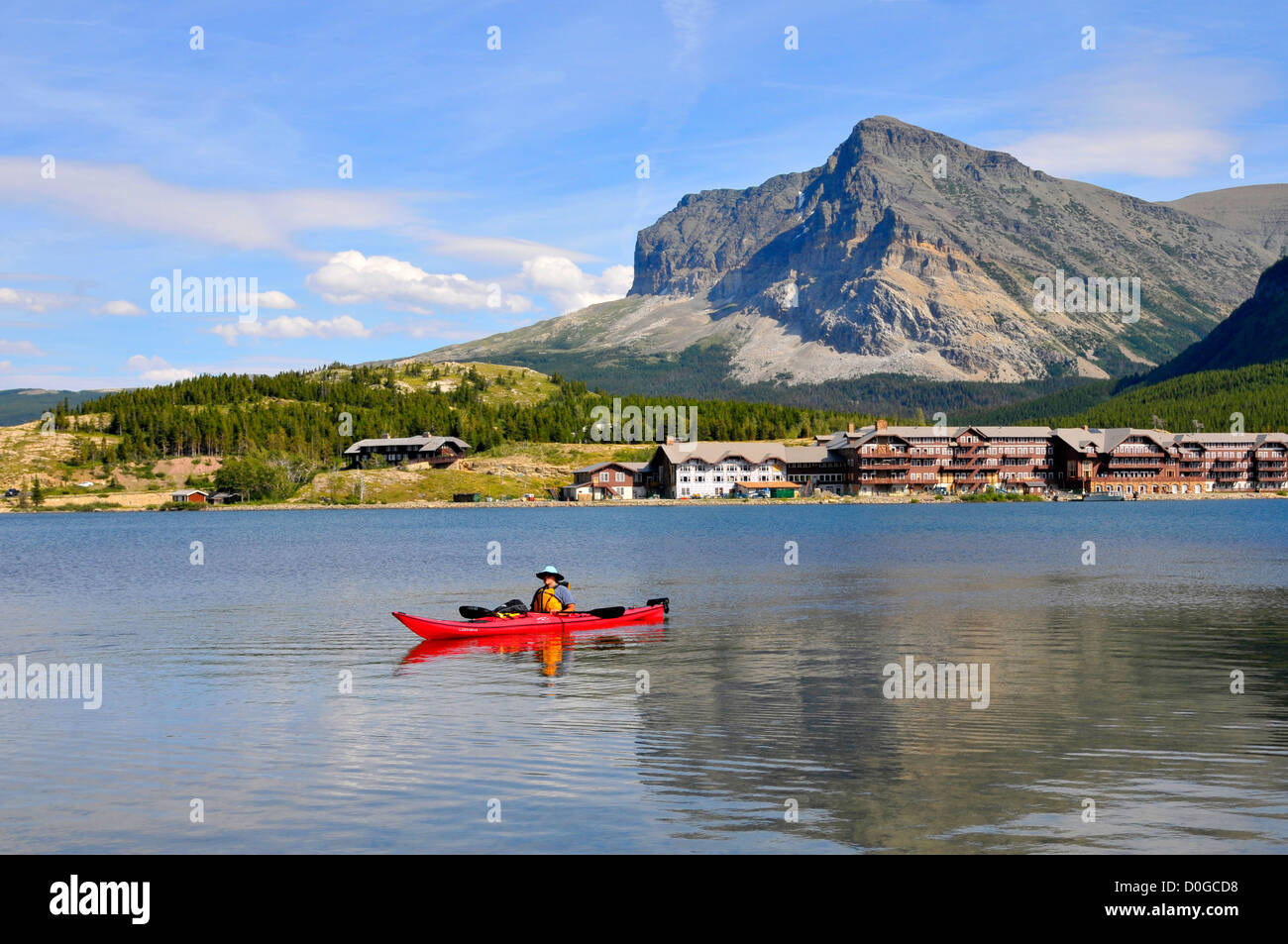 Canoe Swiftcurrent Lake Glacier National Park Montana MT US Stock Photo ...