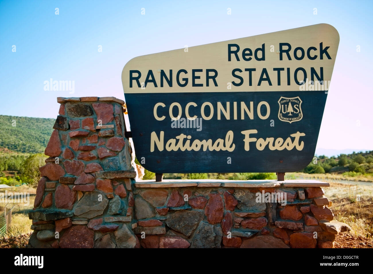 A sign for Red Rock Ranger Station near Sedona Arizona in the Coconino ...