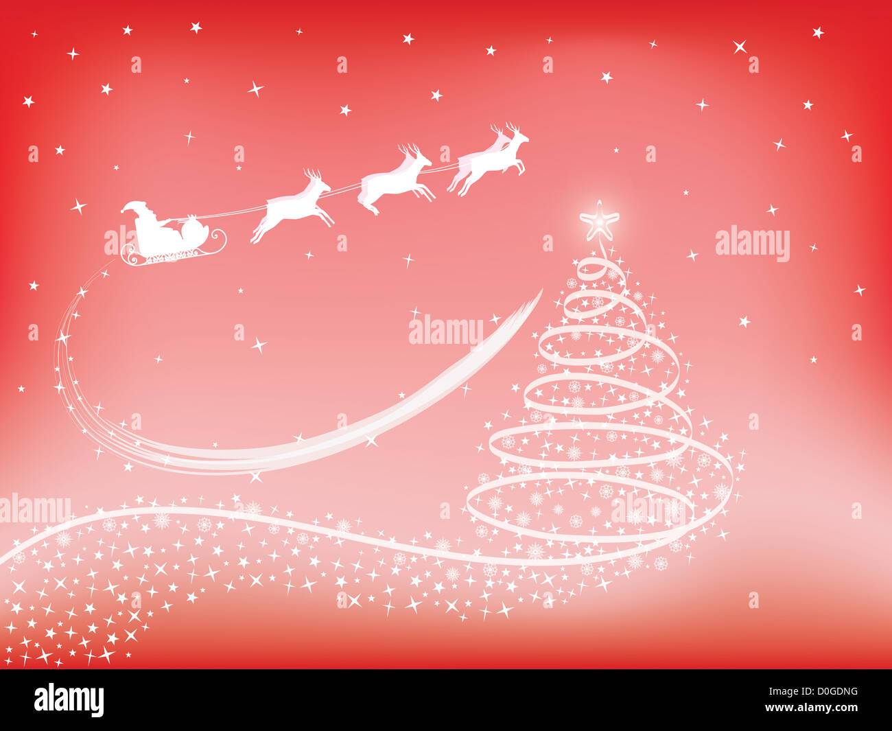 Santa Claus sleigh flying from Christmas tree Stock Photo - Alamy