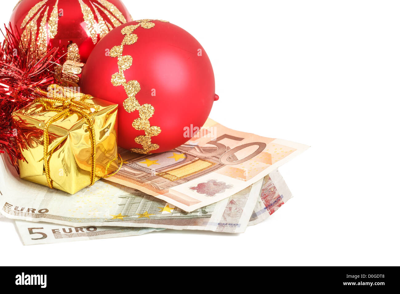 money concept with euro banknotes for christmas gifts on white ...