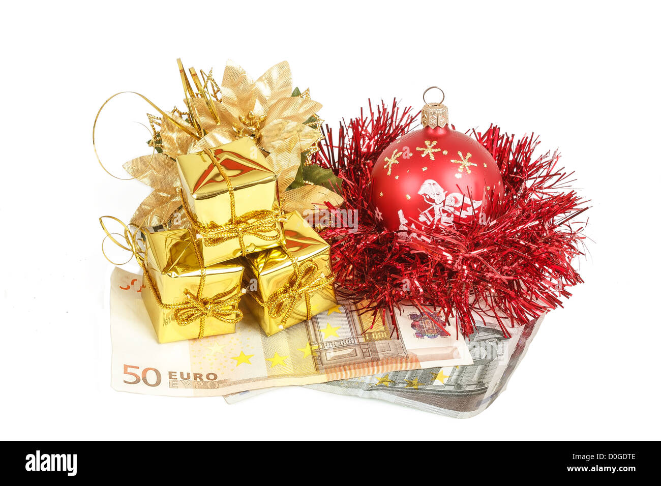 money concept with euro banknotes for christmas gifts on white ...