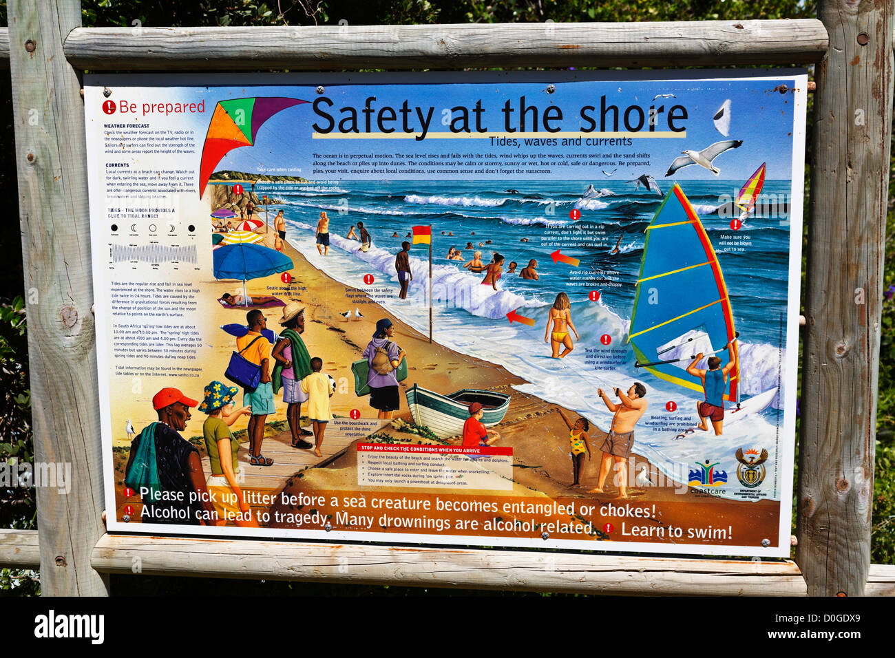Cape Town, South Africa. A sign advising visitors to a beach near Cape ...