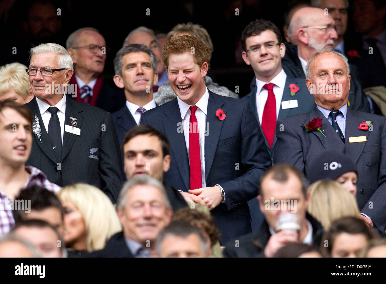NZRU President John Sturgeon, HRH Prince Harry and RFU President ...