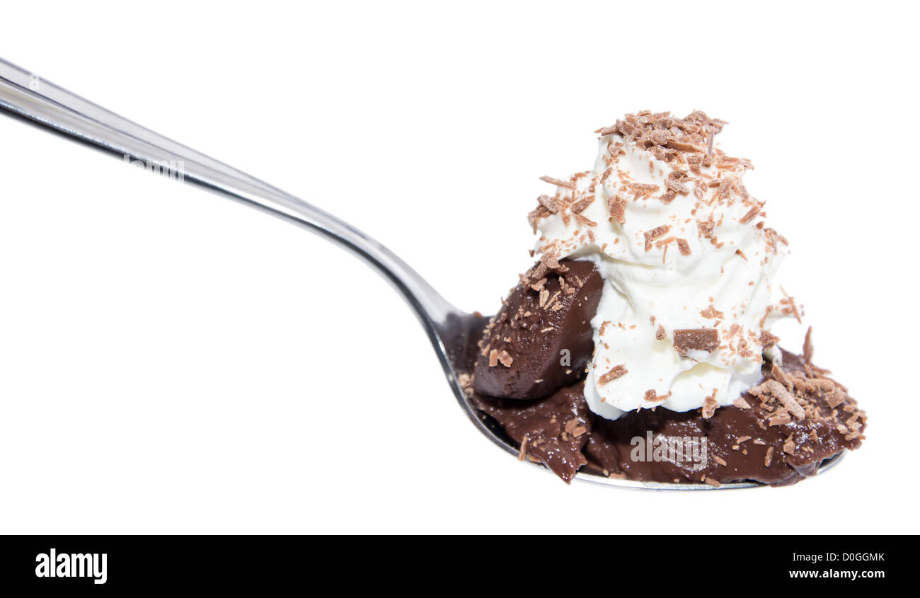 Pudding on a spoon isolated on white background Stock Photo - Alamy