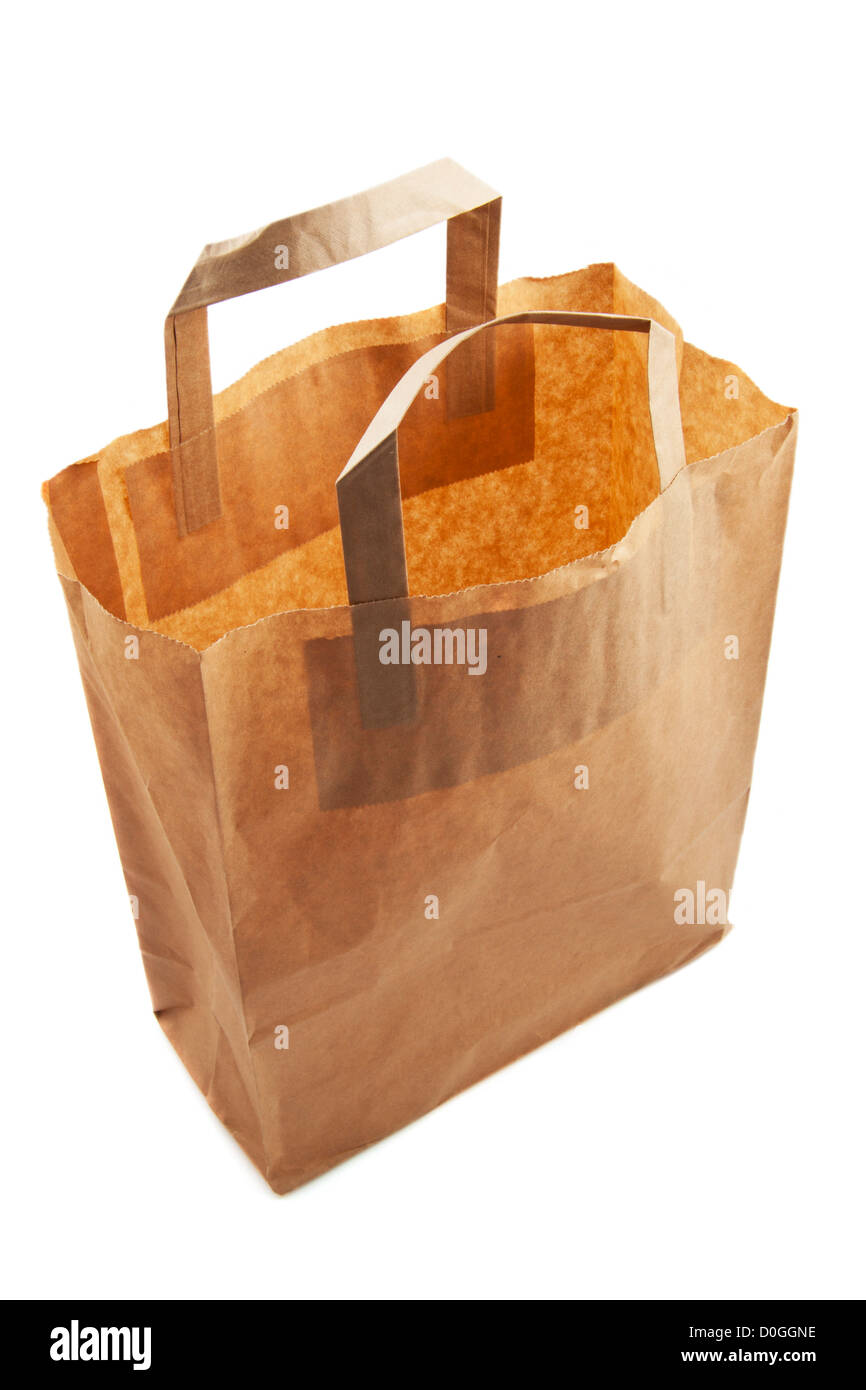 Empty paper bag isolated on a white background Stock Photo - Alamy