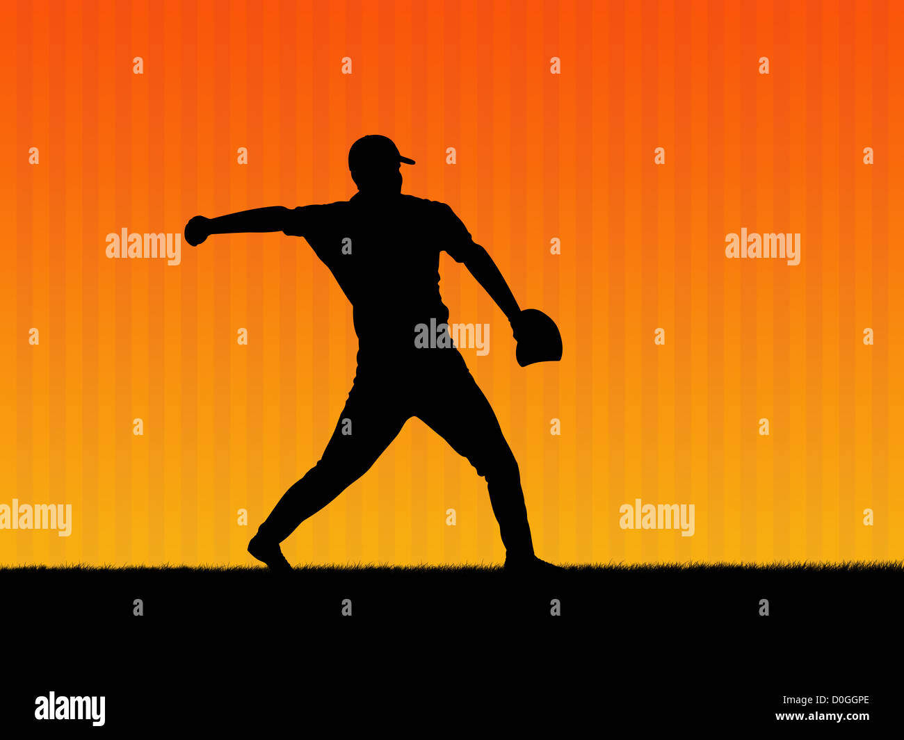 Baseball player and field silhouette in action Stock Photo - Alamy