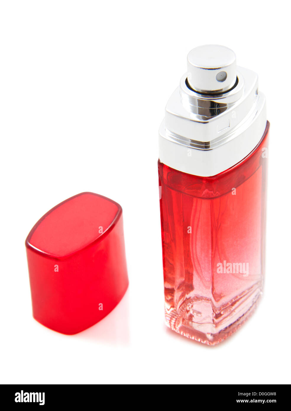 Red bottle with perfume isolated over white Stock Photo - Alamy