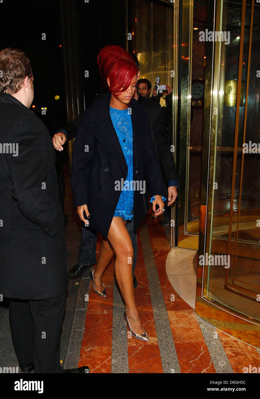 Rihanna arriving at an Italian restaurant following the MTV EMA Awards ...