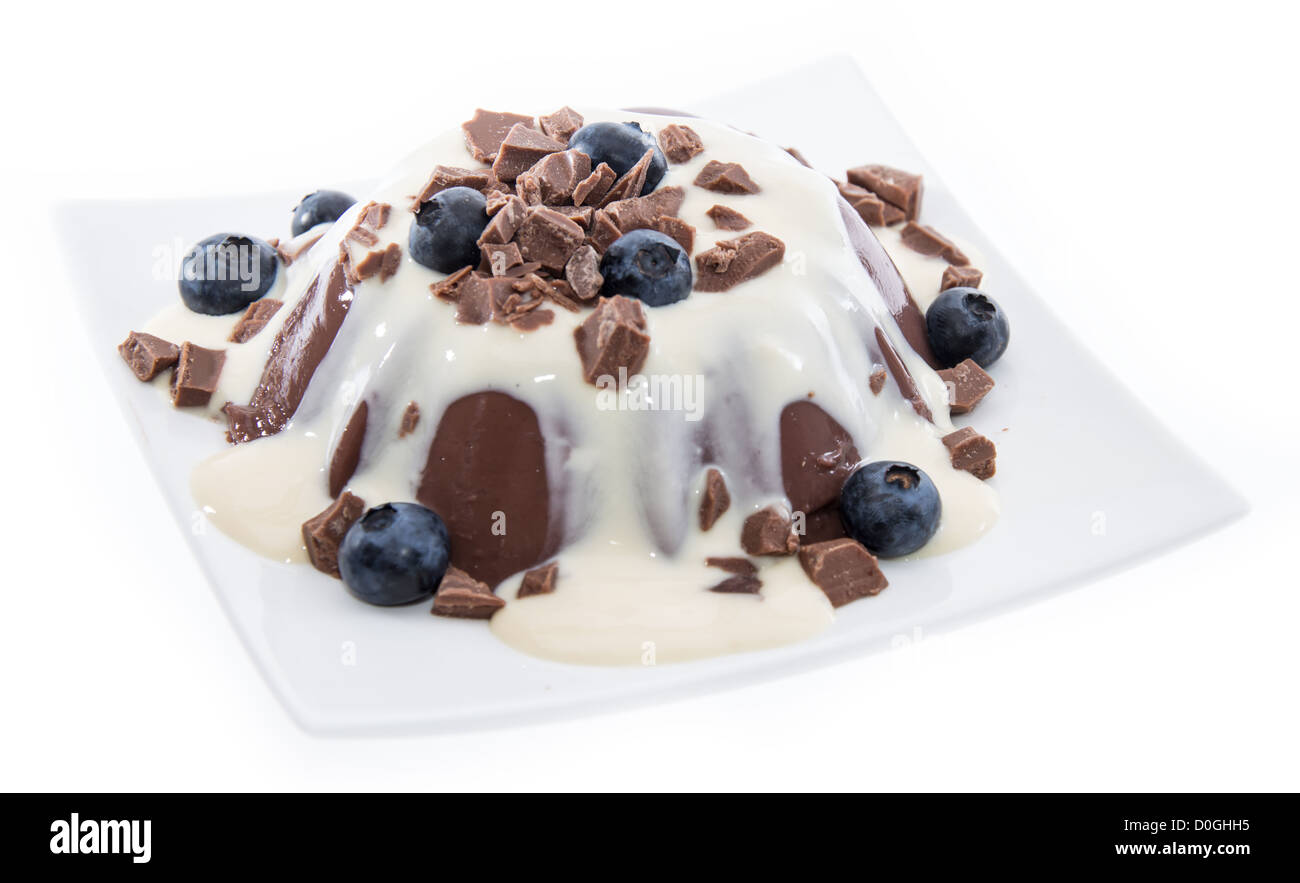 Pudding with Vanilla Sauce isolated on white background Stock Photo - Alamy
