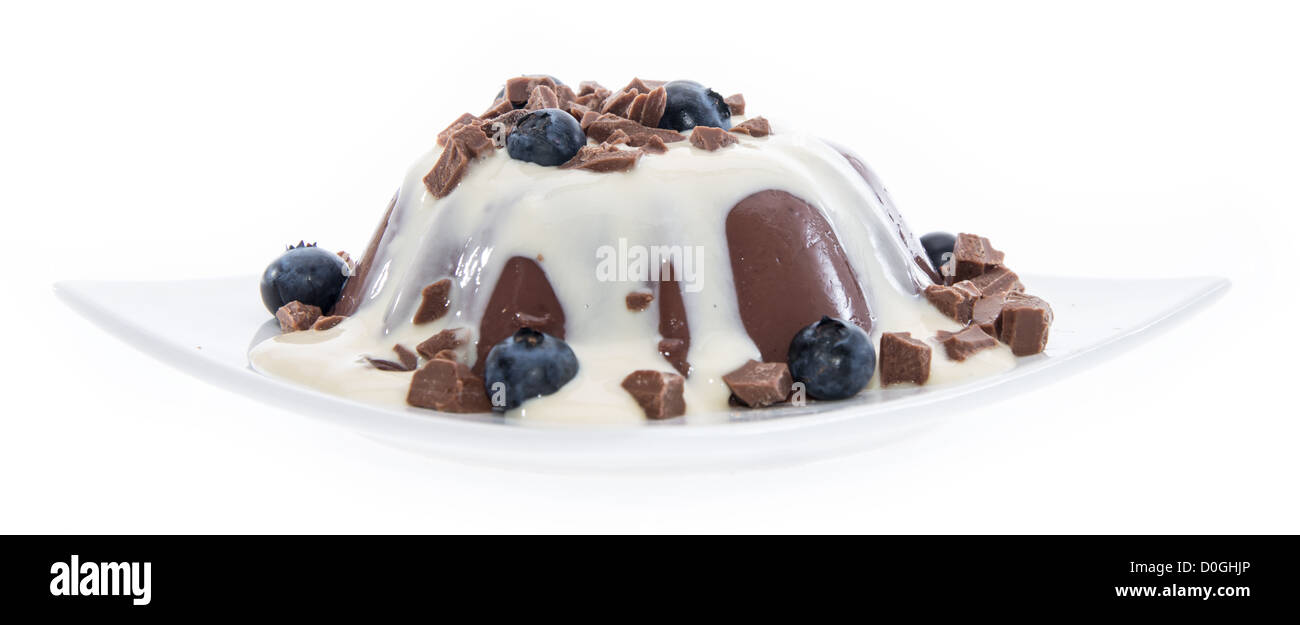 Pudding with Vanilla Sauce isolated on white background Stock Photo - Alamy