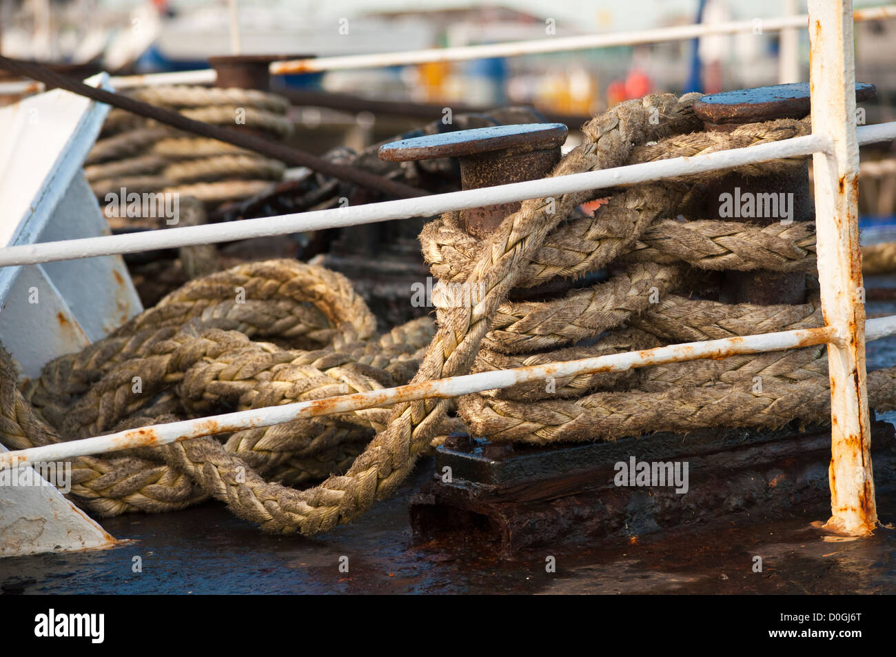 Hemp rope on old ship boat Stock Photo - Alamy