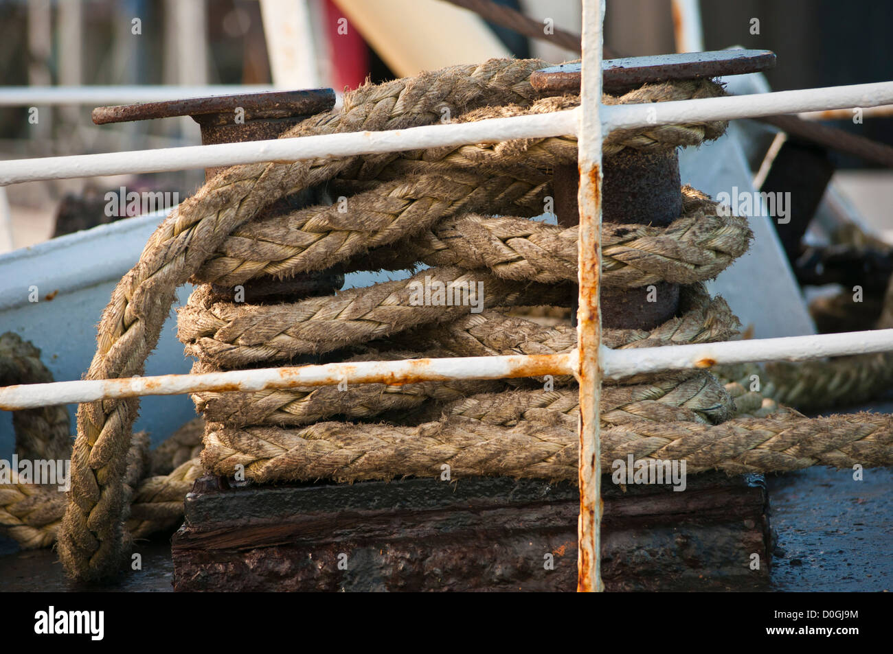 Hemp rope on old ship boat Stock Photo - Alamy