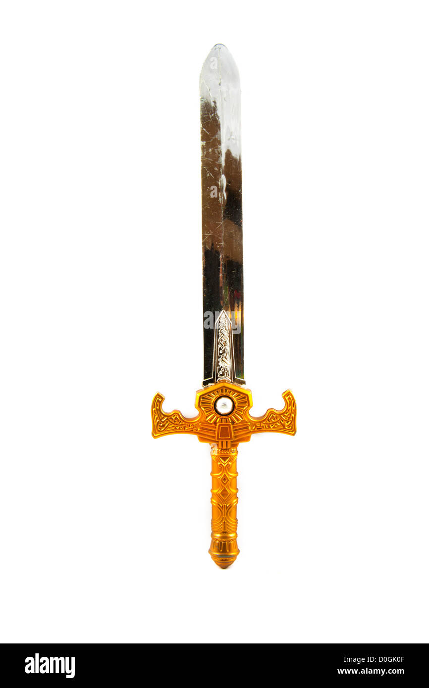 Metal used sword of knight isolated over white Stock Photo - Alamy