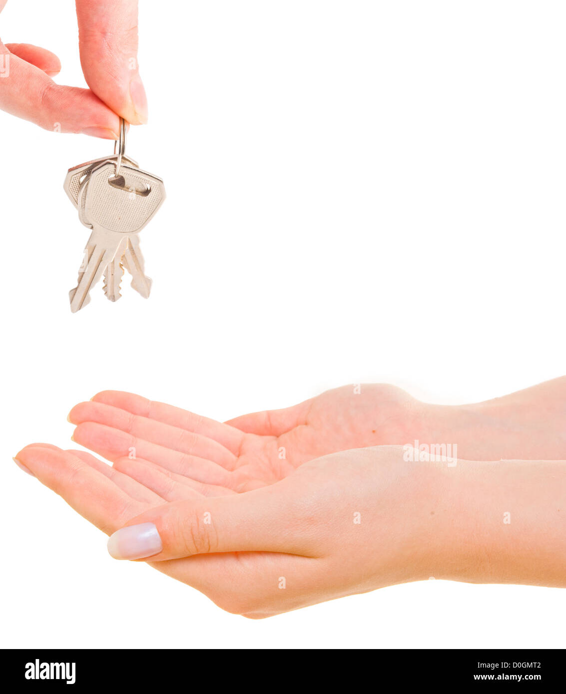 Female hand holding keys and handing it over to another person Stock ...