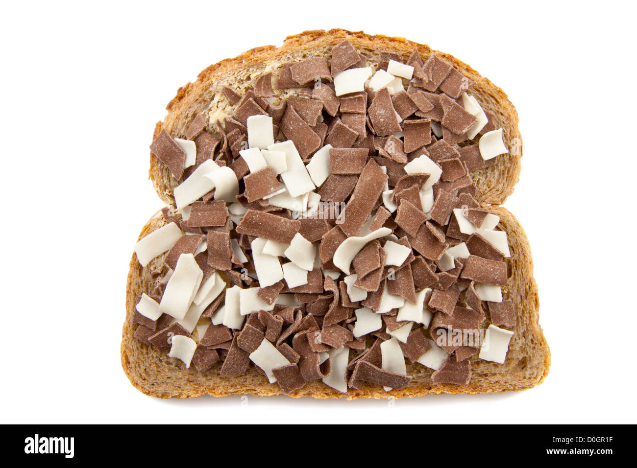 A slice of bread with chocolate candy isolated white Stock Photo - Alamy
