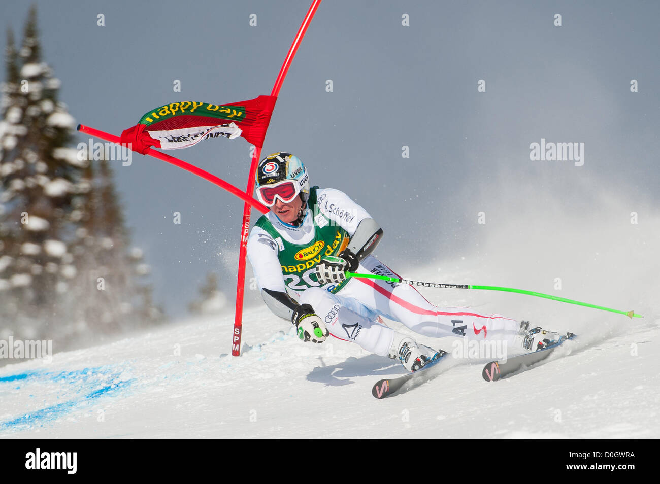 LAKE LOUISE, CANADA - NOVEMBER 25: Hannes Reichelt of Austria races down the course whilst ...