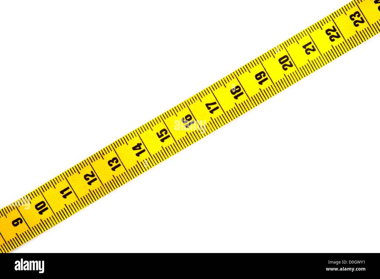 Yellow measure tape isolated on a white background Stock Photo - Alamy