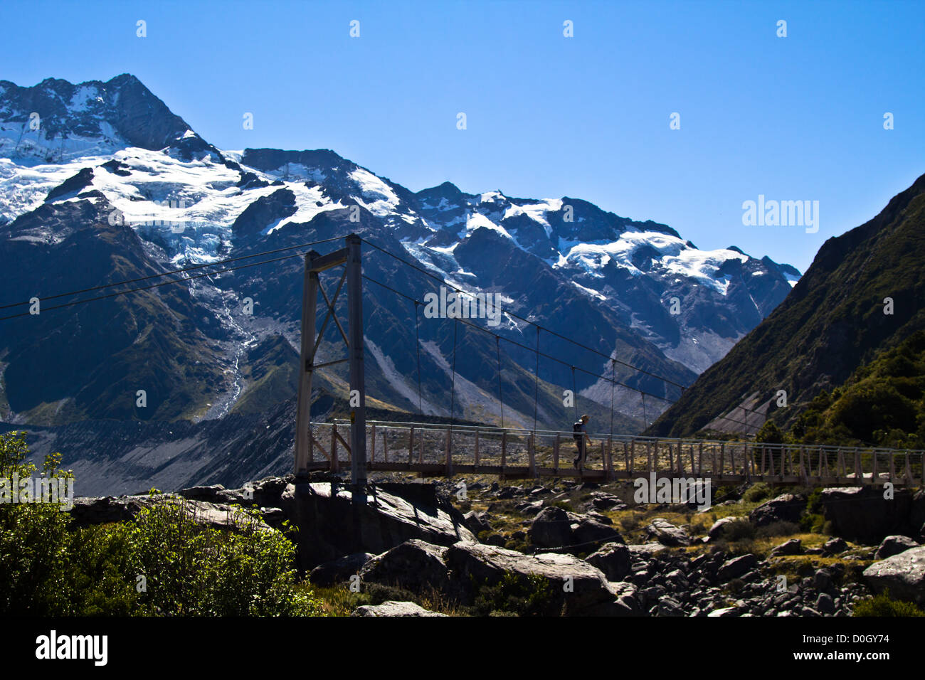 Hiker on Hooker Valley Track, New Zealand Stock Photo - Alamy