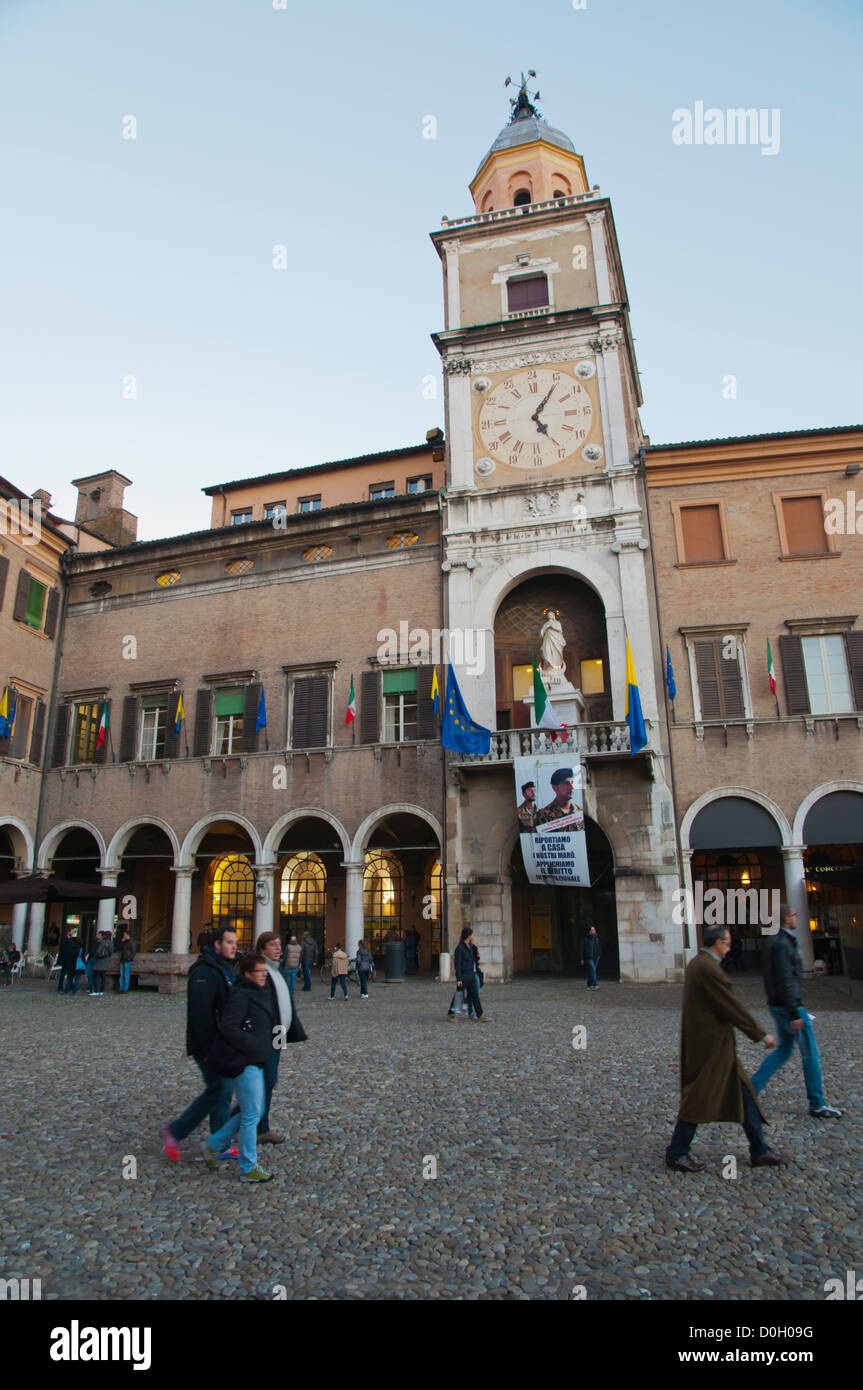 People on passeggiata evening walk Piazza Grande square central Modena ...