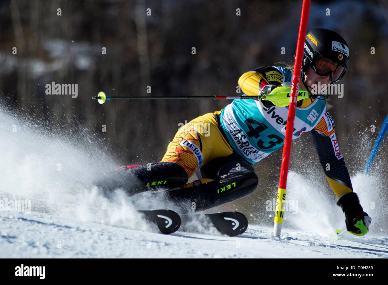ASPEN, USA - NOVEMBER 25: Eve Routhier of Canada races down the course ...