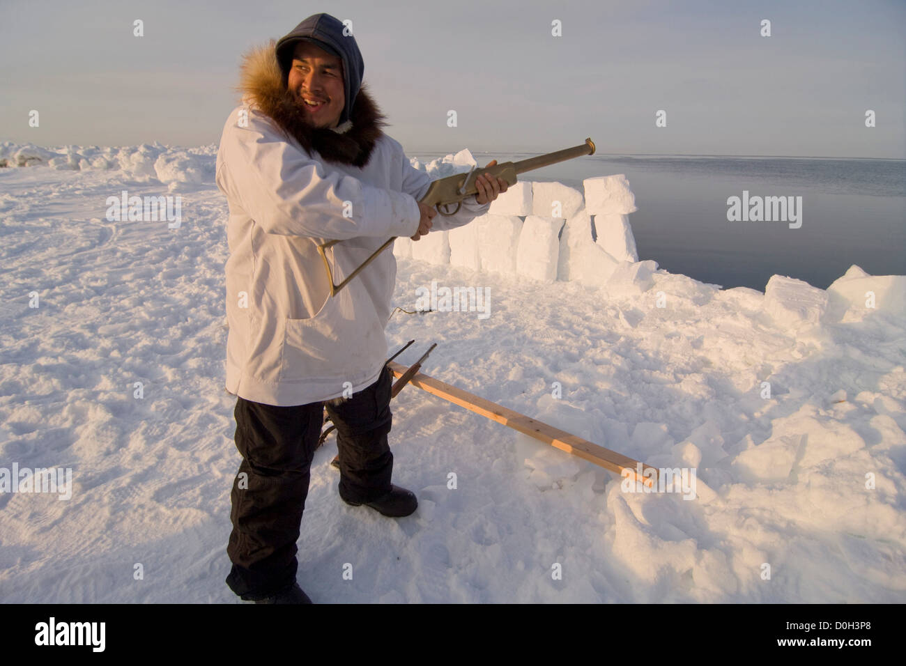 Inupiaq Subsistence Hunter with Whaling Gun Stock Photo - Alamy