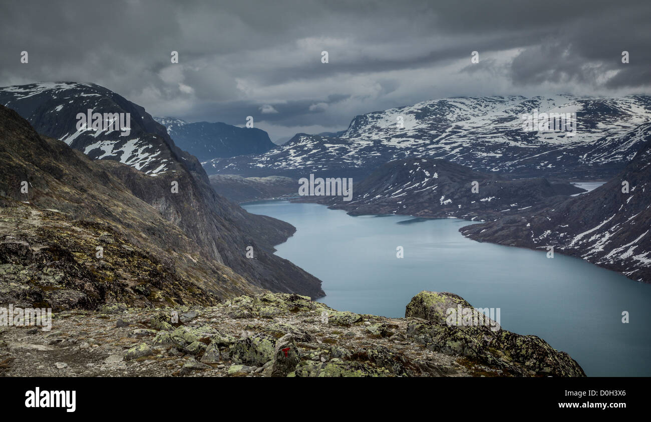 Lake Gjende and Gjendesheim from Besseggen, Jotunheimen, Norway Stock ...