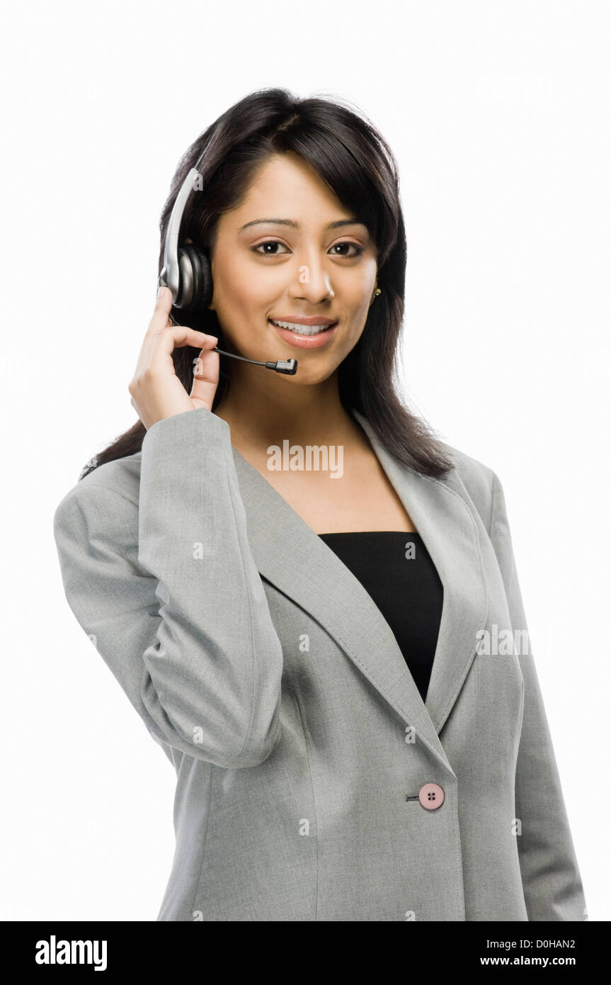Portrait of a female customer service representative smiling Stock ...