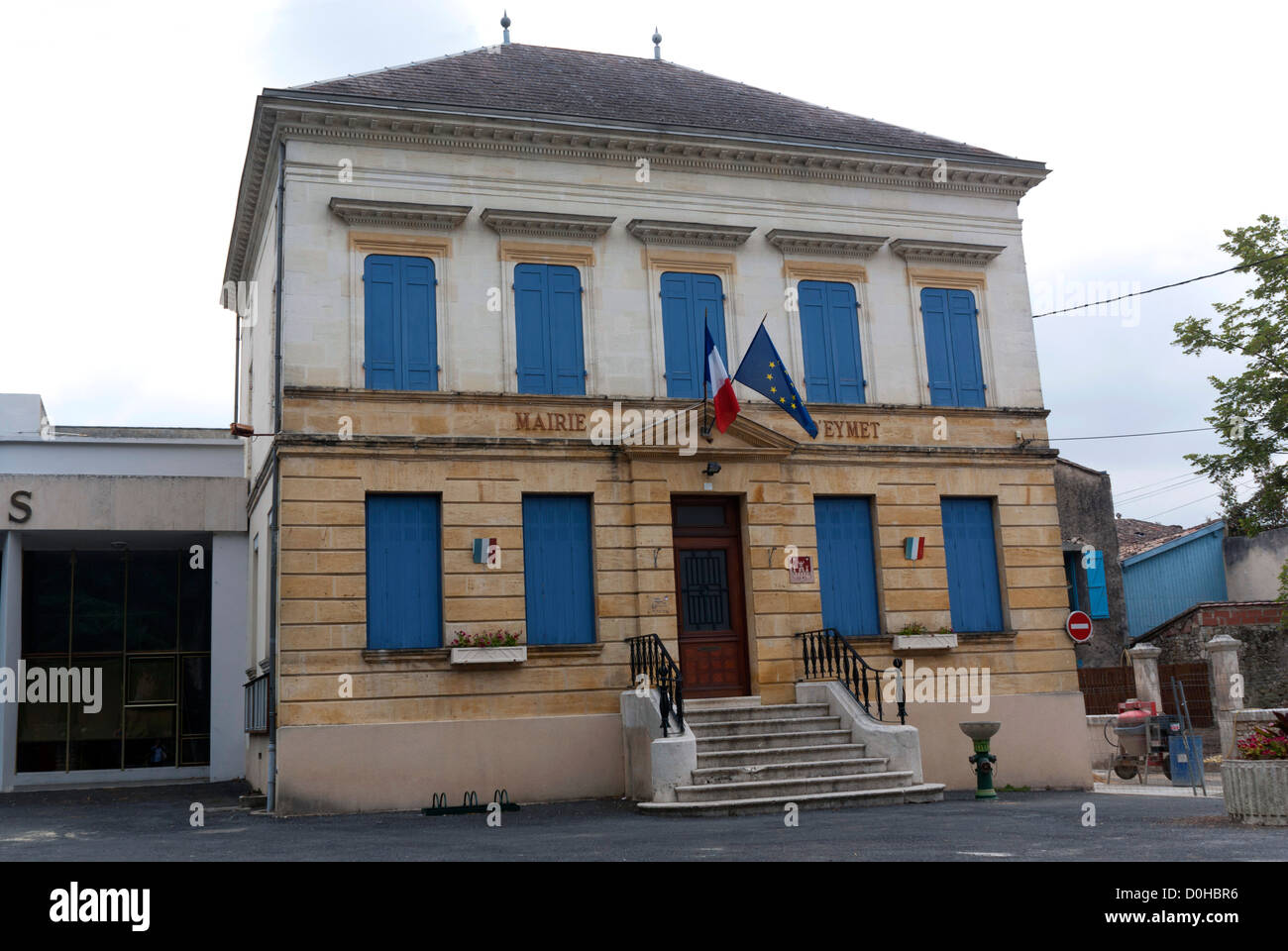 The Mairie - town hall - in Eymet, a village in the Dordogne region of ...