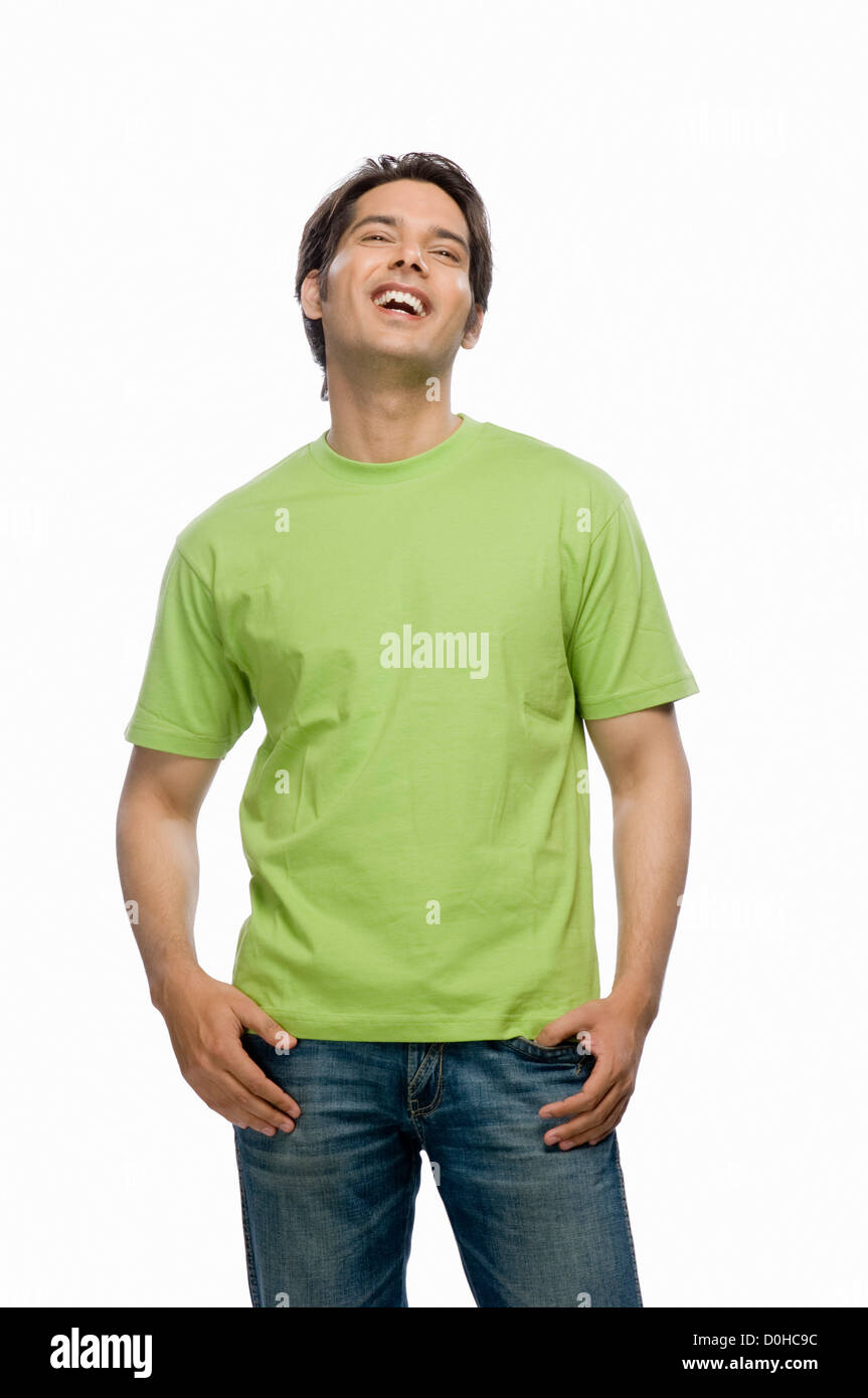 Young male fashion model laughing Stock Photo - Alamy