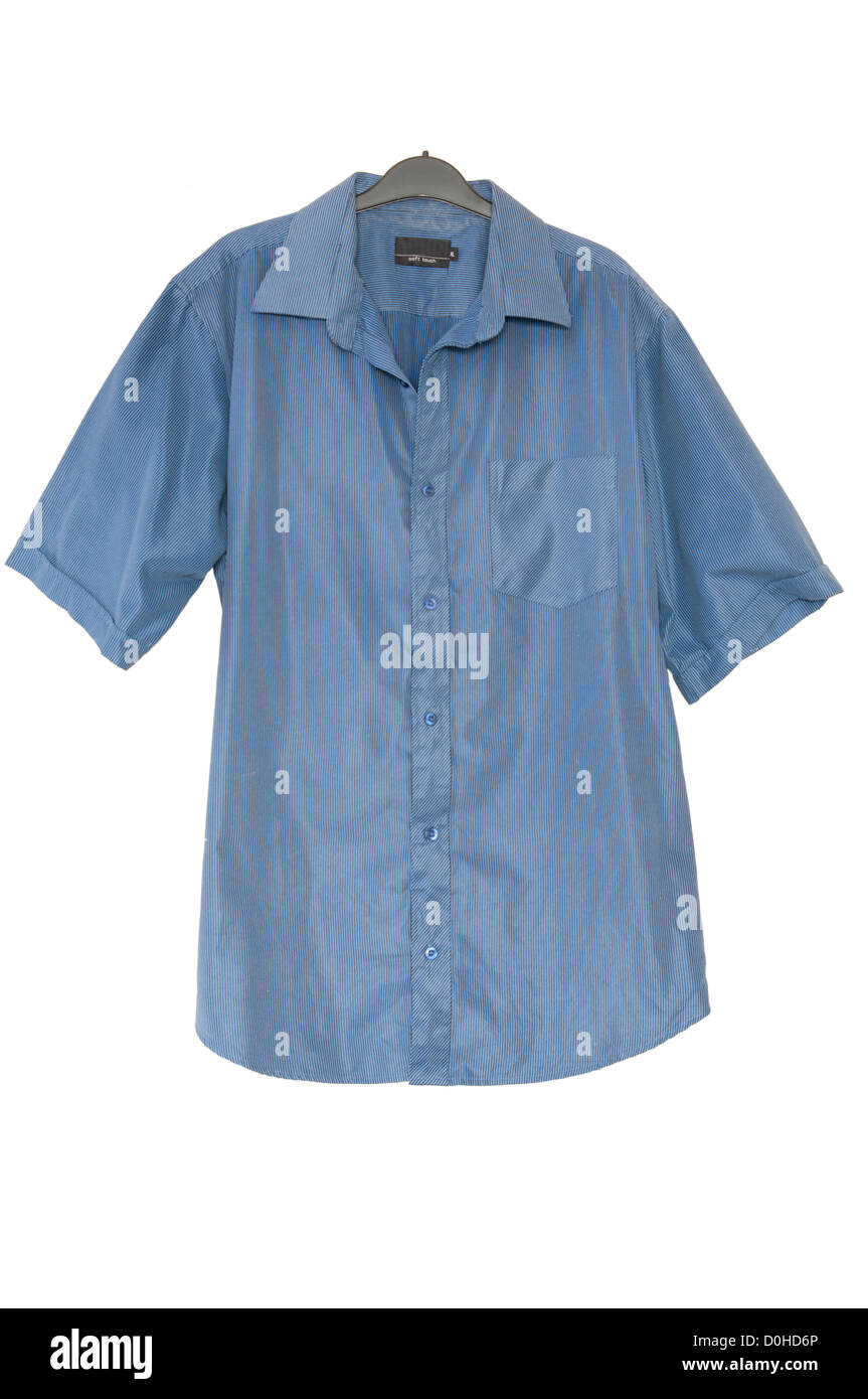 Mans Blue Short Sleeve Buttoned Shirt On A Clothes Hanger Stock Photo ...