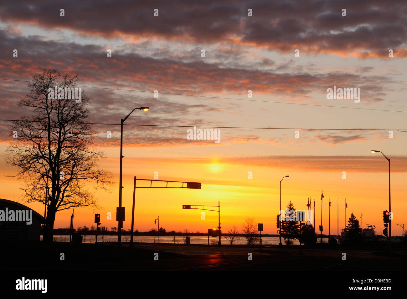 Sunrise over Lake Superior in the city of Superior, Superior, Wisconsin ...