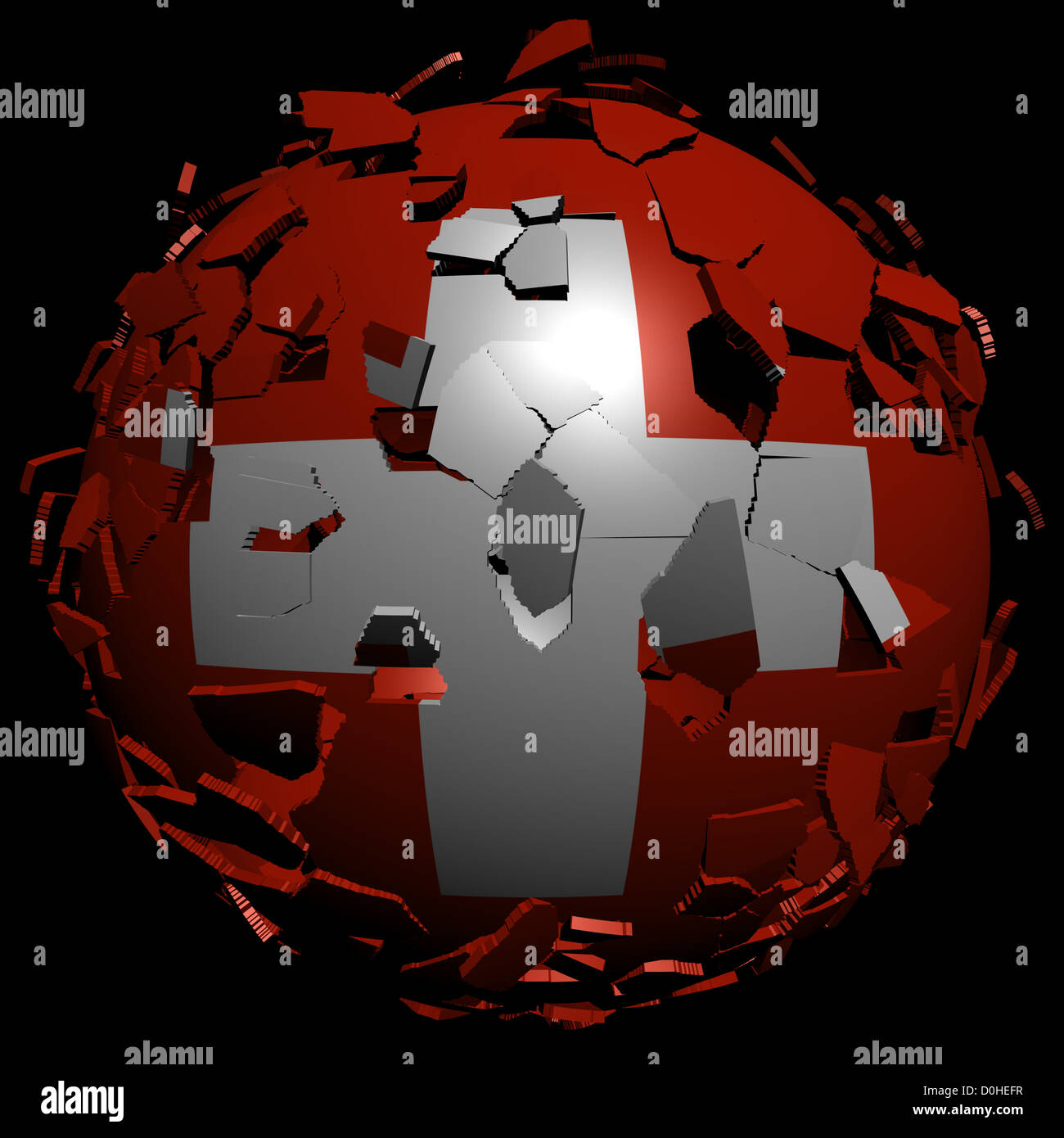 Switzerland flag sphere breaking apart illustration Stock Photo - Alamy