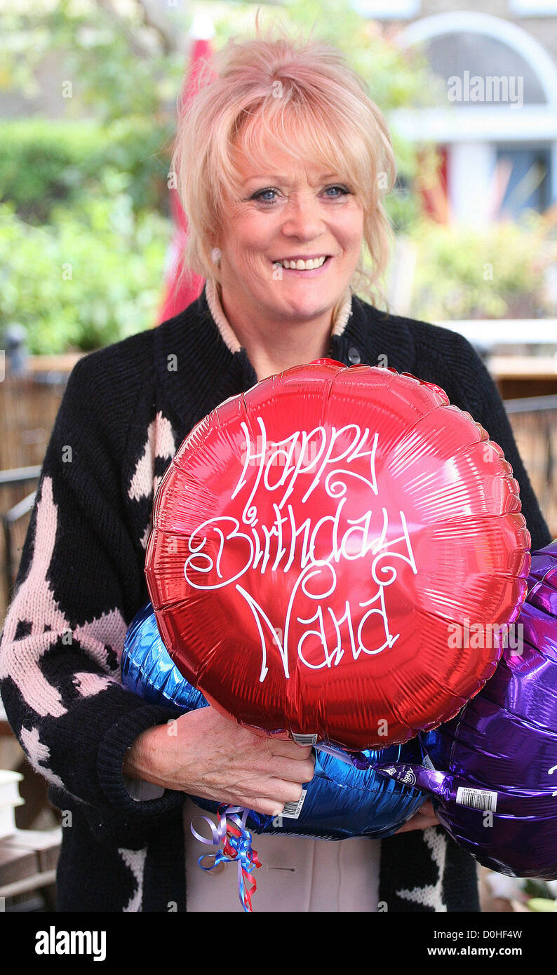 Sherry Hewson holds a balloon on he 60th Birthday outside the ITV ...