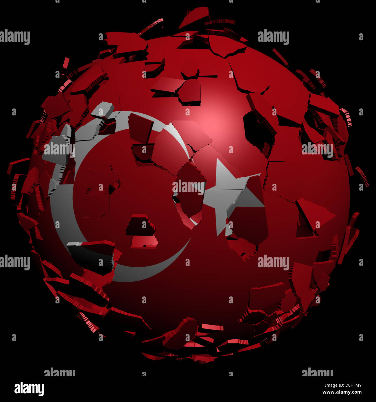 Turkey flag sphere breaking apart illustration Stock Photo - Alamy