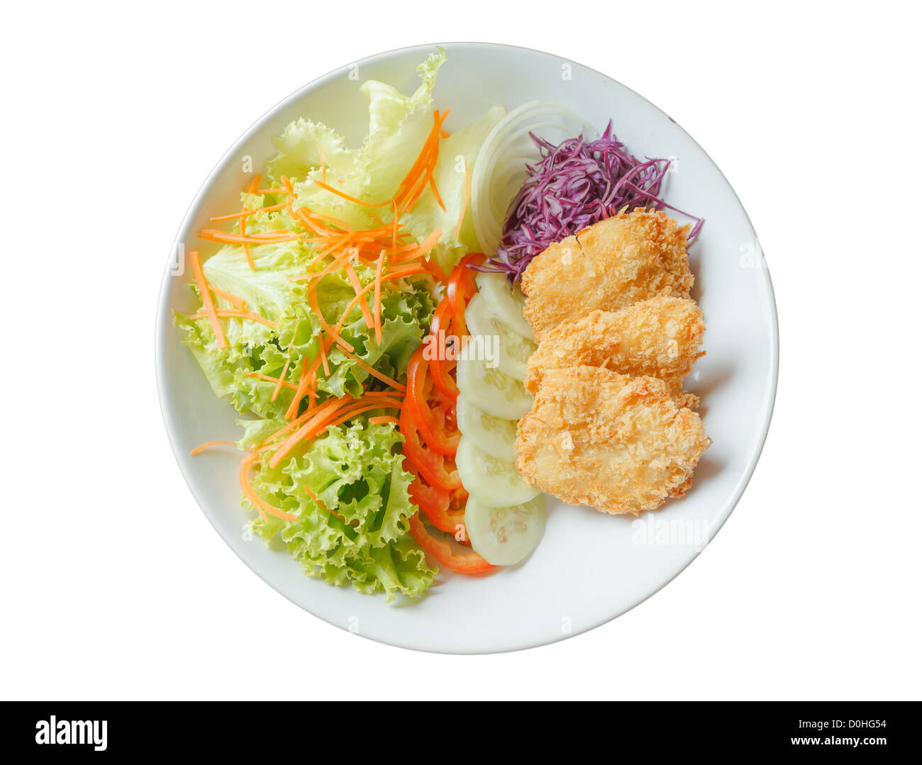 Breaded Fried Fish Salad isolated on white background Stock Photo - Alamy