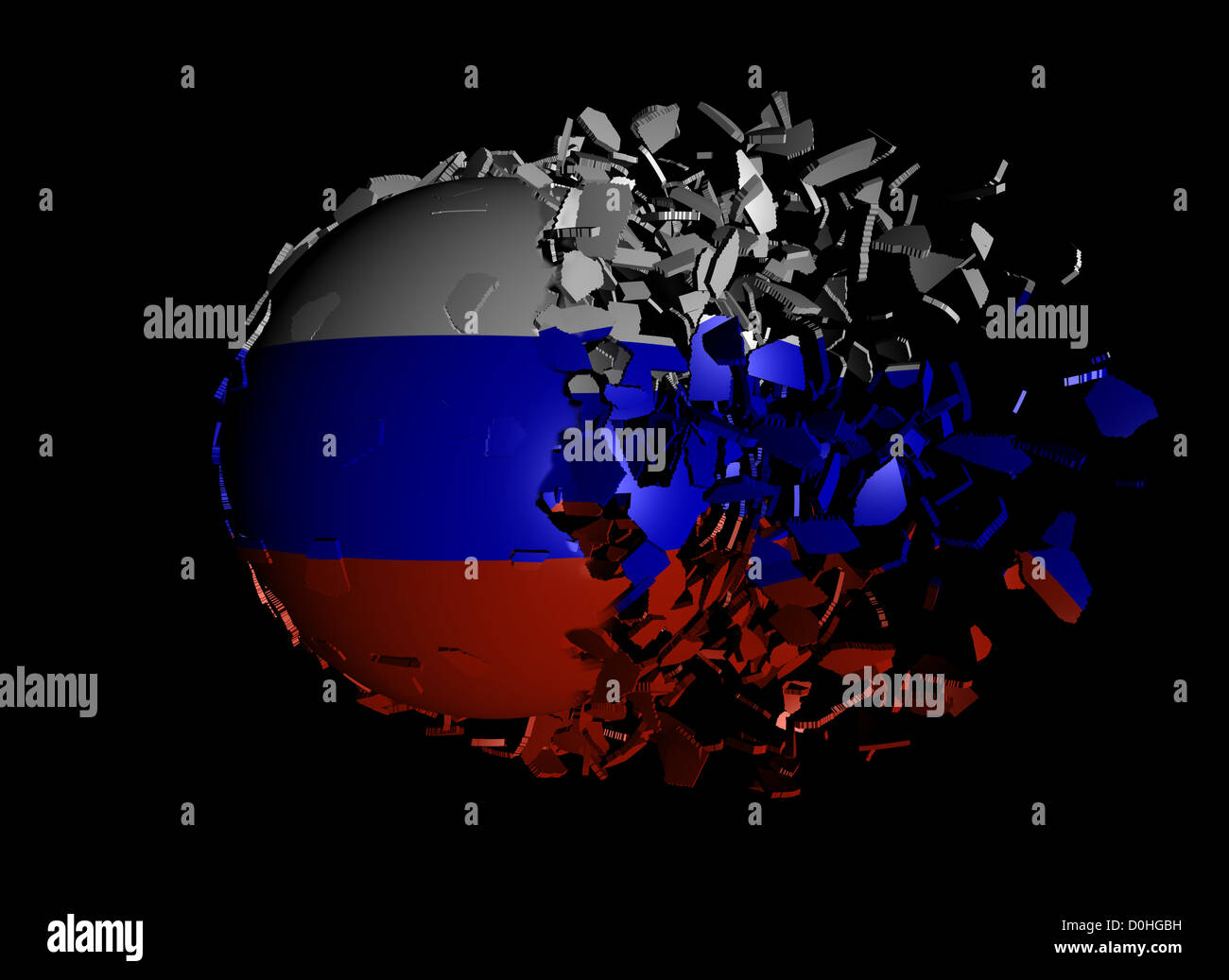 Russian Federation flag sphere breaking apart illustration Stock Photo ...