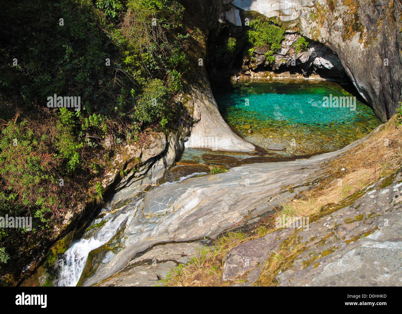 Beautiful pothole formed by waterfall called Qingbi stream at Cangshan ...