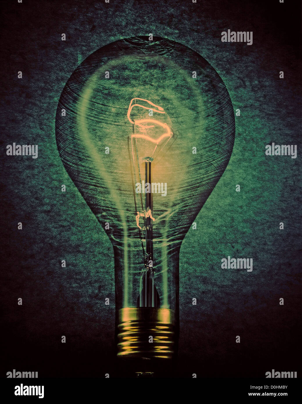 Photo Illustration of Light Bulb with Glowing Filament in Dramatic ...