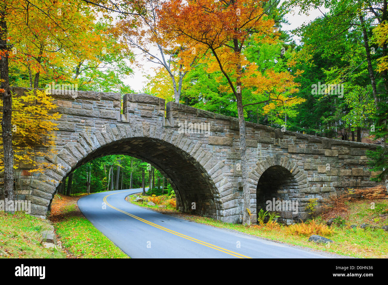 The triple-arched Stanley Brook Bridge in Acadia N.P, Maine, USA Stock ...