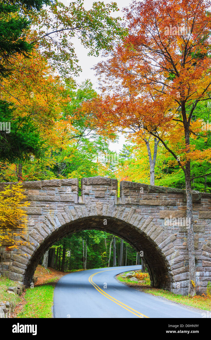 The triple-arched Stanley Brook Bridge in Acadia N.P, Maine, USA Stock ...