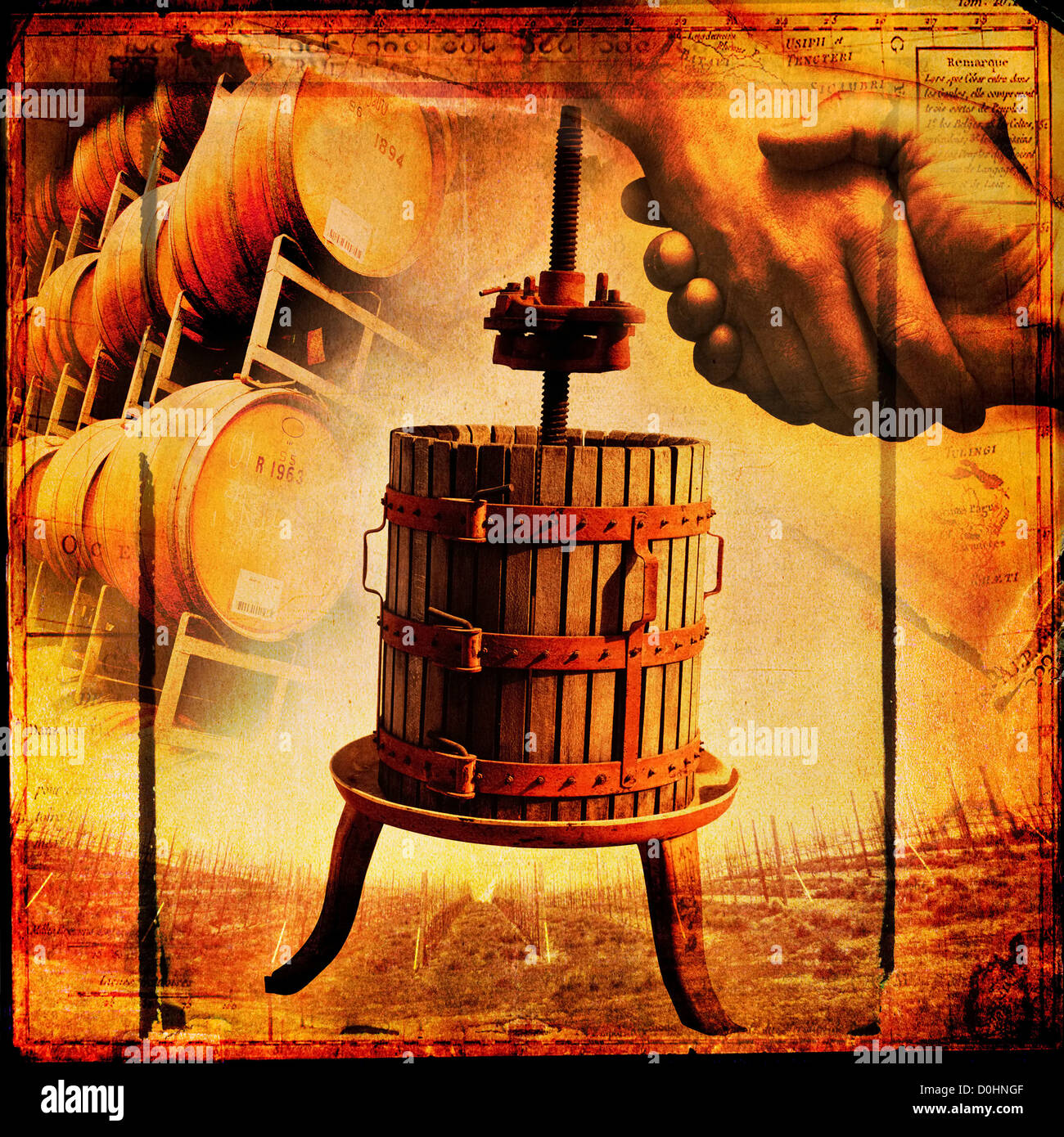 A Photographic Montage Representing Wine Making Tradition Stock Photo ...