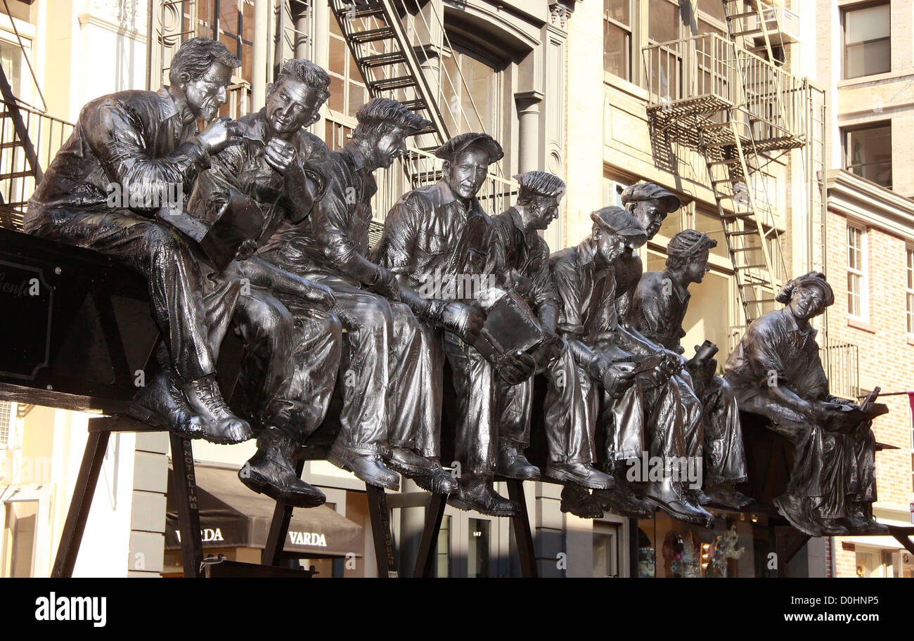 A sculpture of 'The Rockefeller Center Iron Workers at Lunch Time' by ...