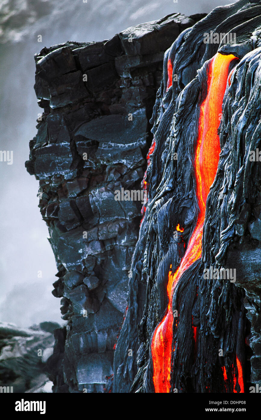 A River of Glowing Hot Pahoehoe Lava Flows Over a Cliff Stock Photo - Alamy