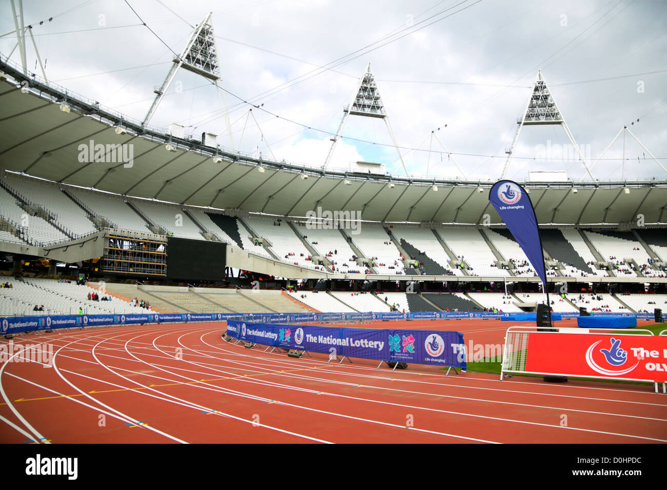 An interior view of the Olympic stadium looking down onto the running ...