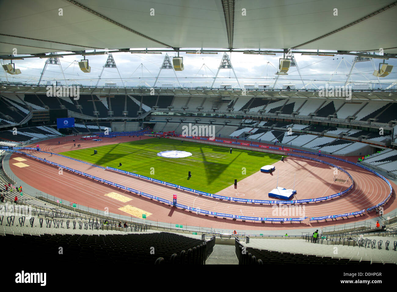 An interior view of the Olympic stadium looking down onto the running ...